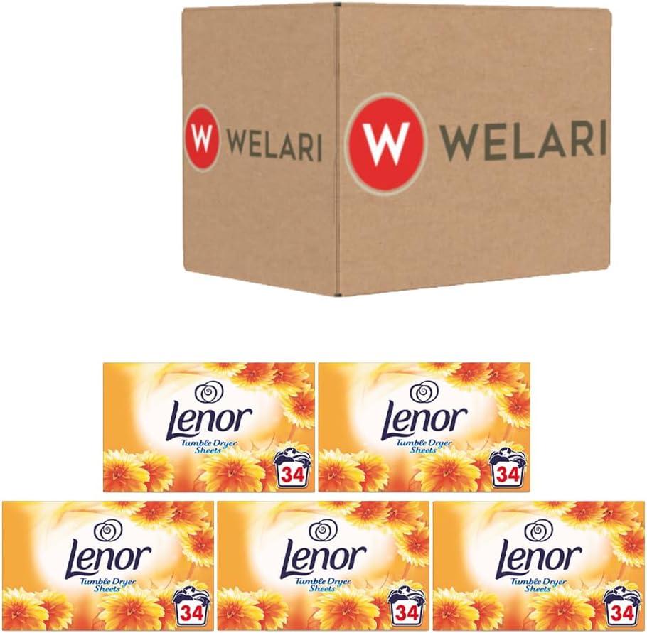 Lenor 5 x 34 pack Tumble Dryer Sheets With Welari Thank You Card Fresh ...