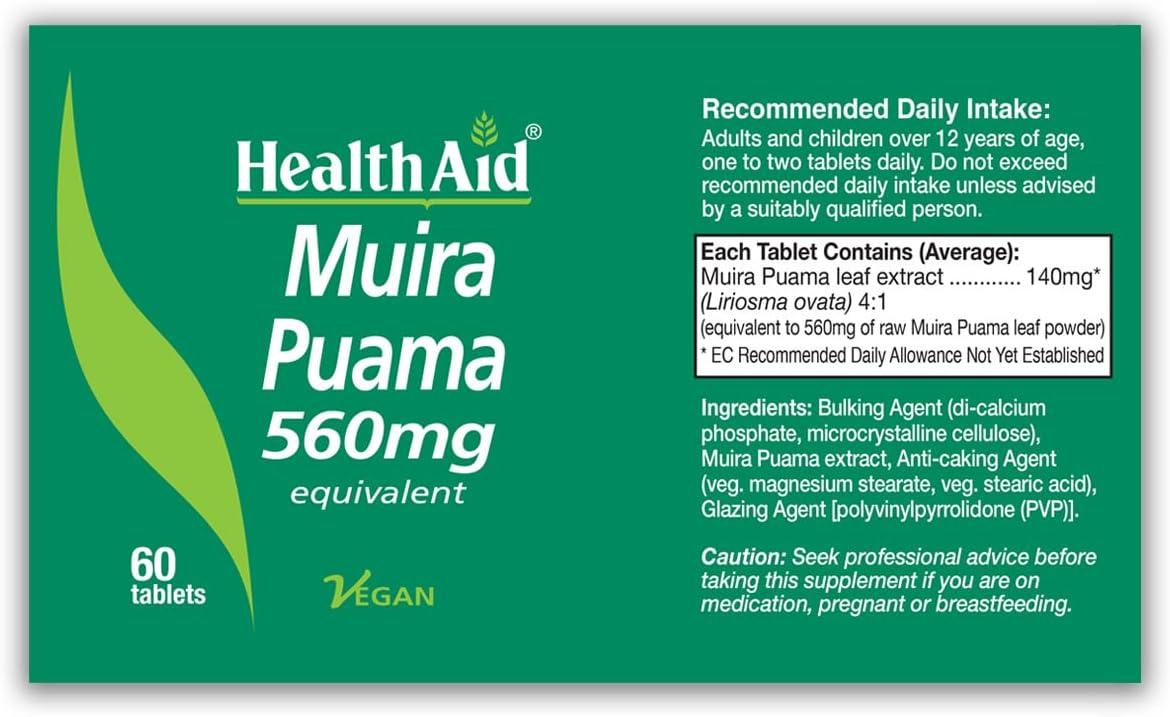 HealthAid Muira Puama Extract 560mg - 60 Tablets | Natural Sexual ...