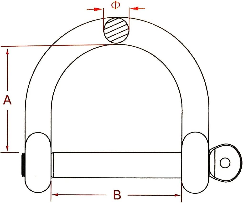 Stainless Steel 316 Wide D Shackle 3/8 (10mm) - Heavy Duty D Ring for ...