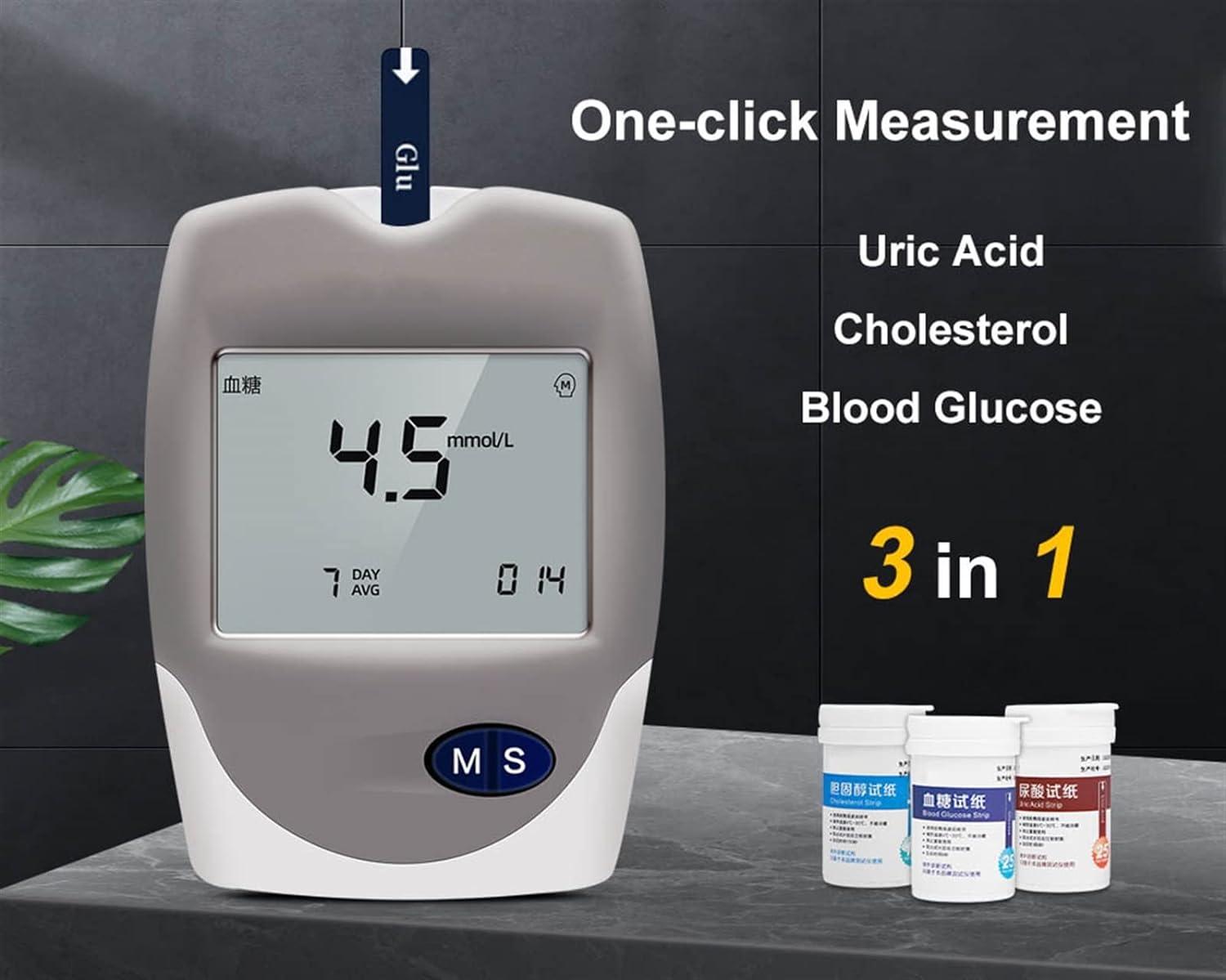 HEYUANPIUS 3-in-1 Blood Glucose Monitor Kit: Cholesterol, Uric Acid ...
