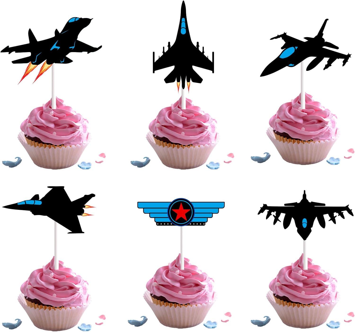18pcs Military Airplane Cupcake Toppers Fighter Jet Party Supplies for ...