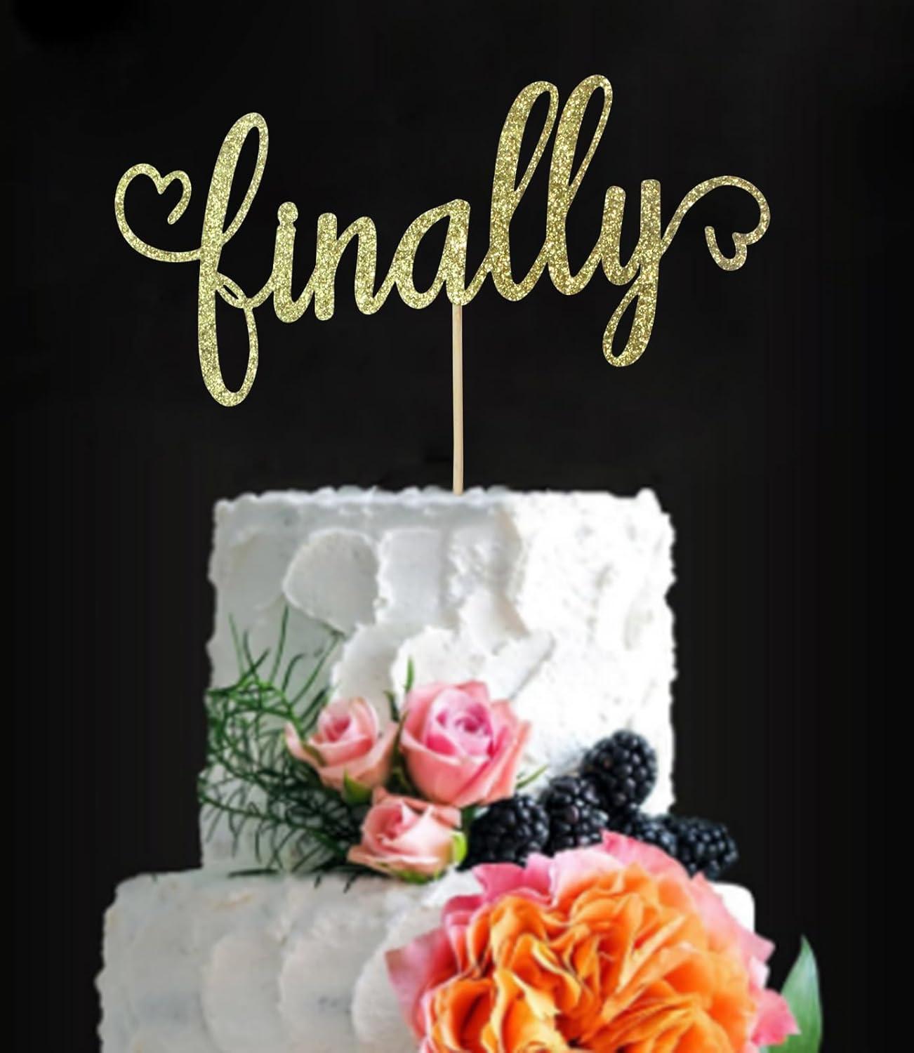 zxyxka Gold Glitter Finally Cake Topper - Wedding Anniversary Cake ...