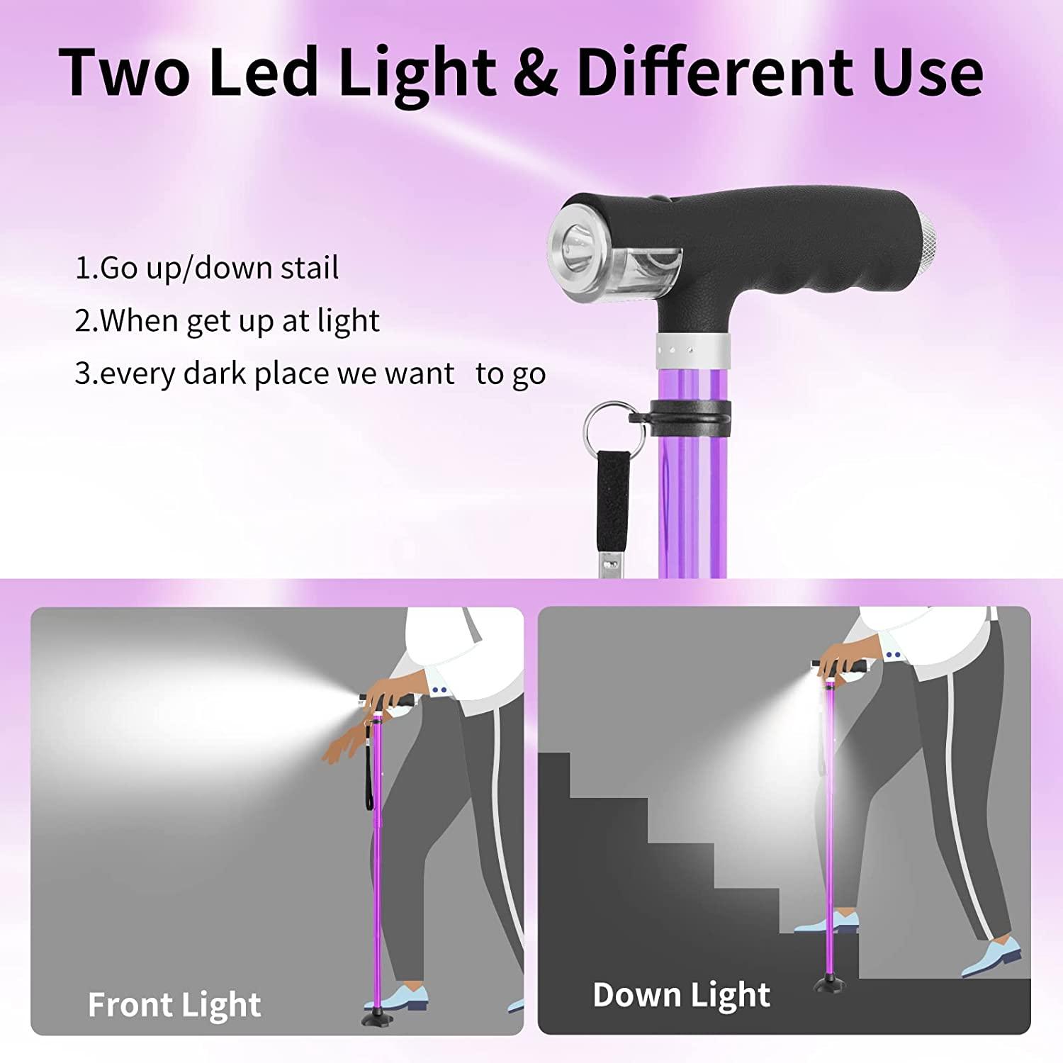 BeneCane Women's Folding Walking Cane with LED Lights | Quad Cane for ...