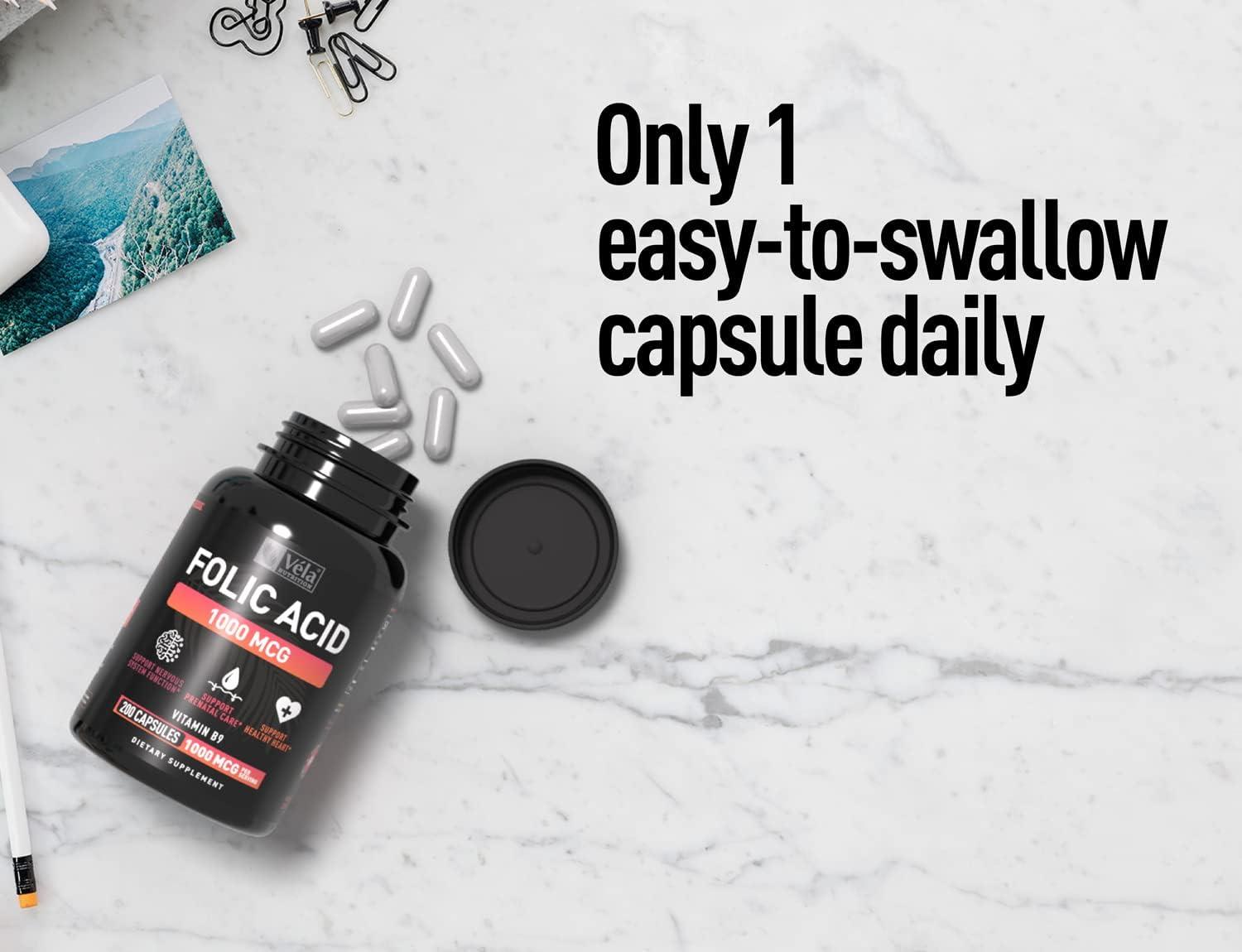 V la Folic Acid Supplement | 1000mcg Per Serving | 200 Capsules | Heart ...