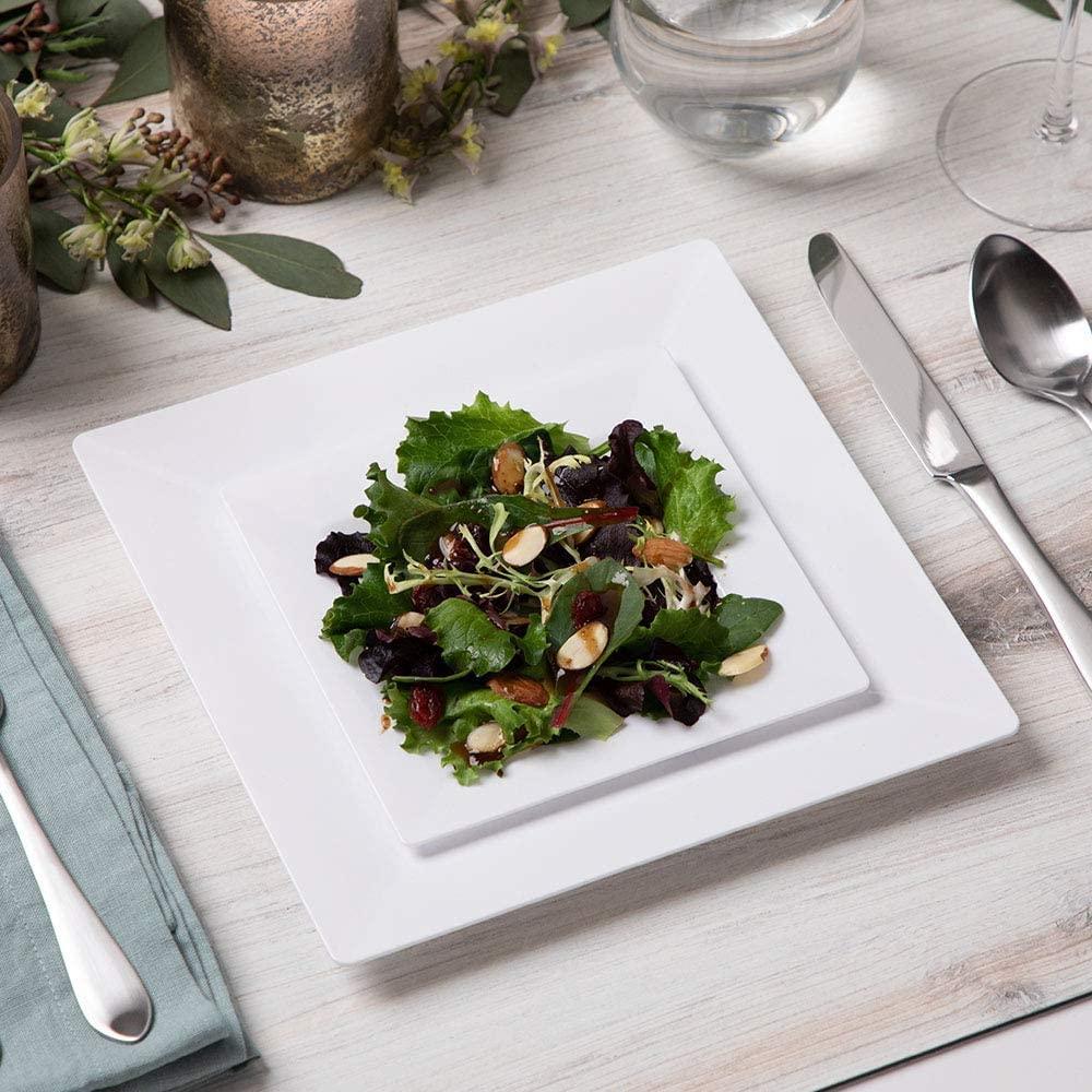 60 Pack Disposable Square Plastic Plates - Heavy Duty Combo Set by Aya ...
