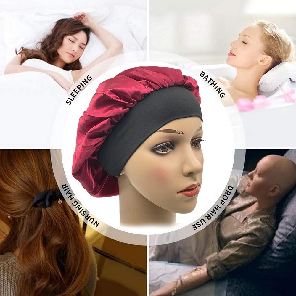Satin Bonnet 3PCS Silk Hair Bonnet for Women - Black, Leopard, Red ...