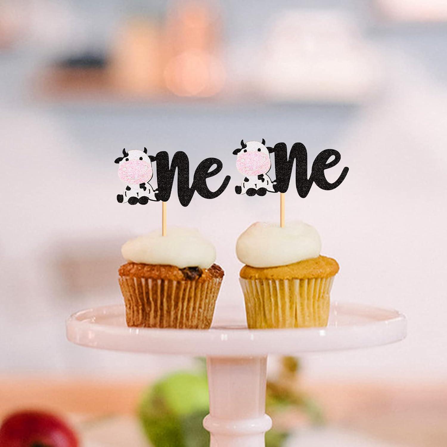 Keaziu 24 Pack Cow one Cupcake Toppers Happy Birthday Cupcake ...