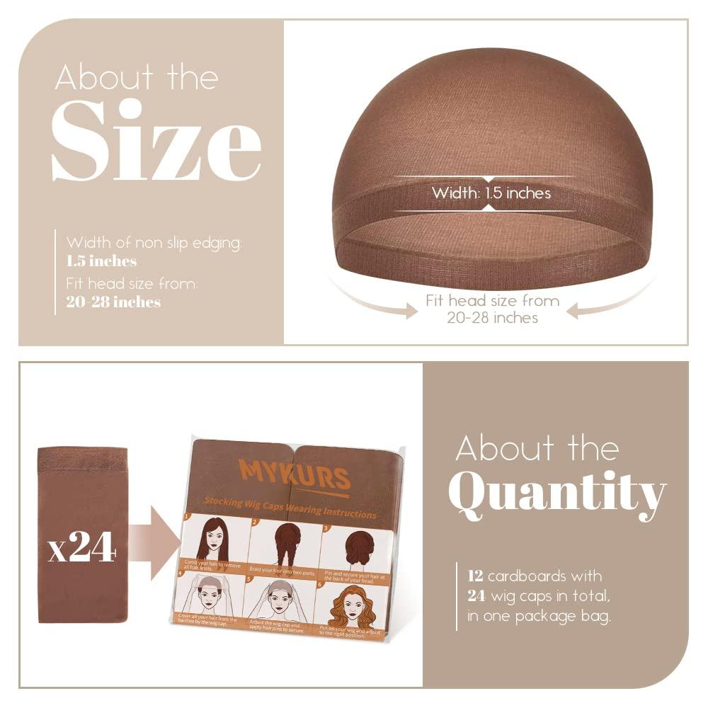 MYKURS Dark Brown Stocking Wig Caps for Women - 24 Pack | Premium ...