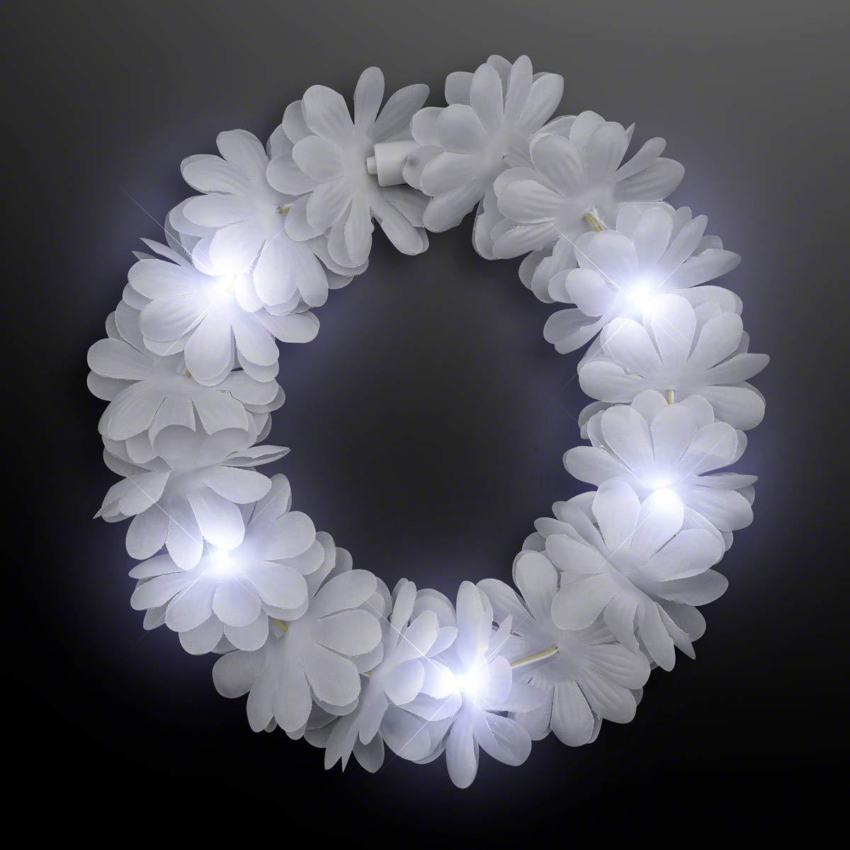 12 White LED Hawaiian Lei Floral Headband Light Up Flower Crown Set ...