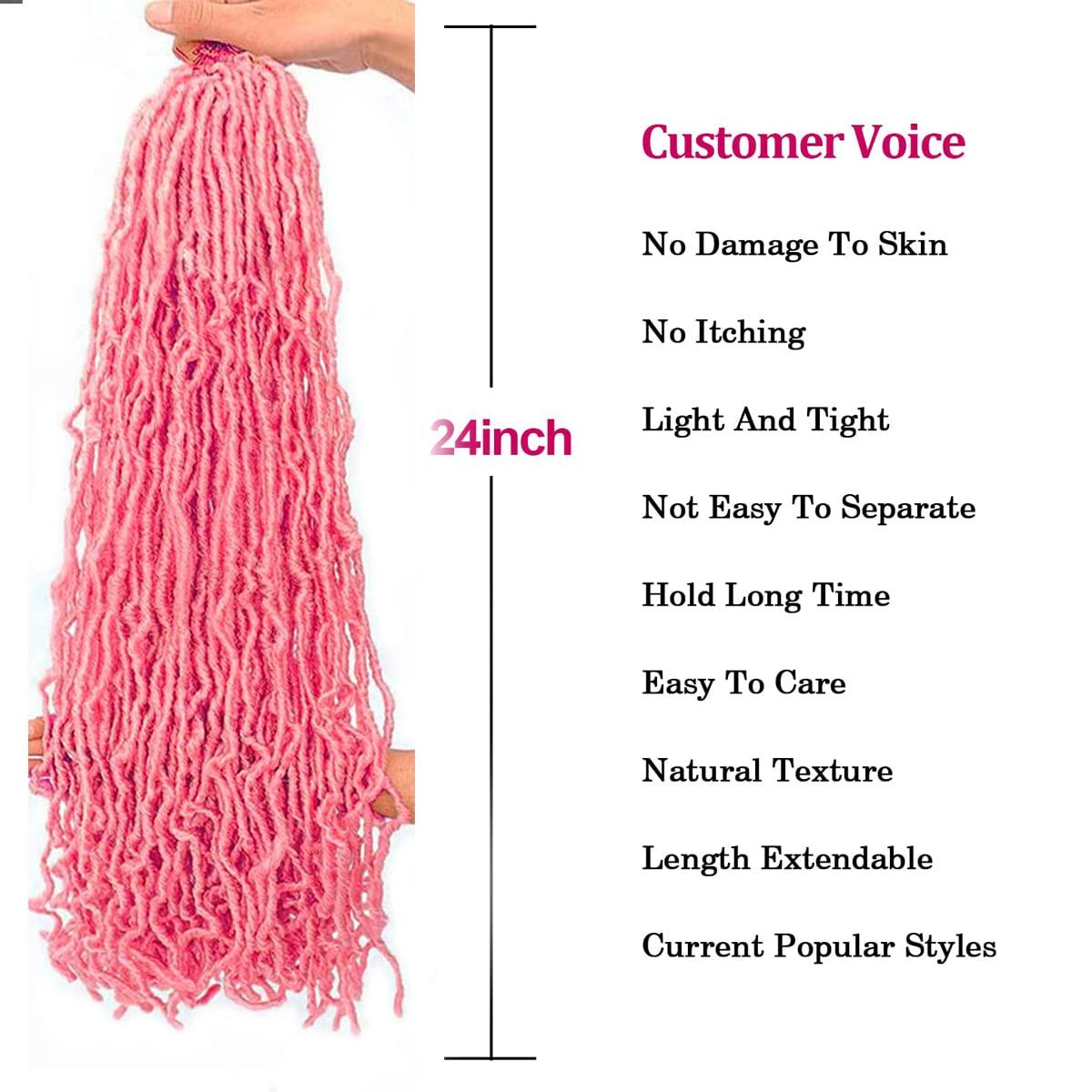 7 Packs Pink 24 Inch Crochet Faux Locs for Black Women - Soft Wavy Pre ...