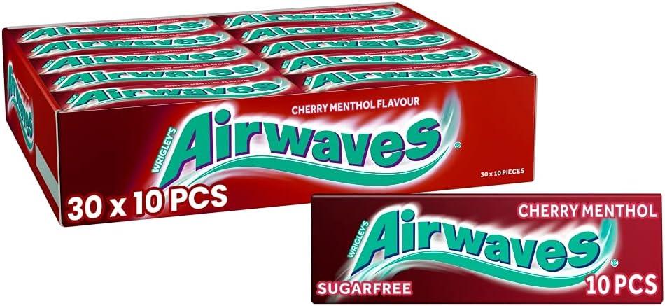 Airwaves Chewing Gum Sugar Free Cherry Menthol 30 Packs of 10 Pieces ...