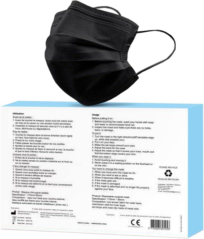 Medi Sant 100 Count Black Surgical Masks - Type IIR EN14683-2019 BFE 98 ...
