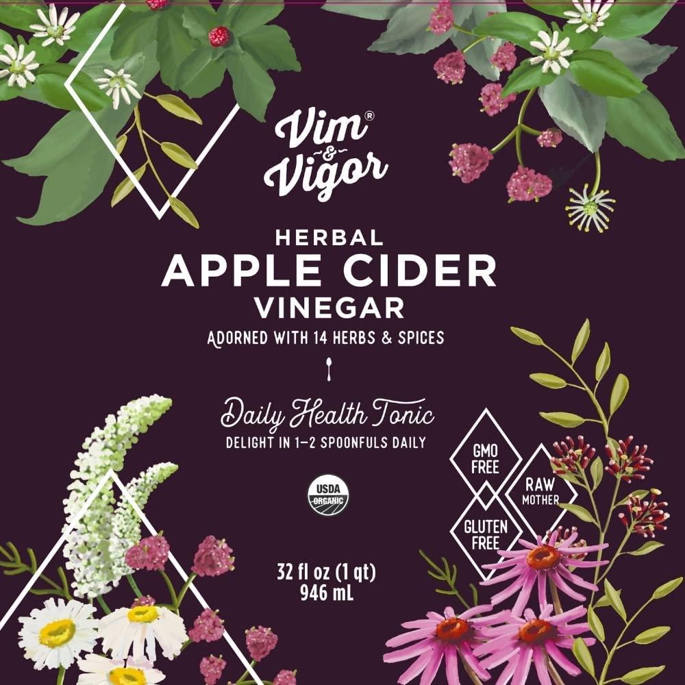 Vim & Vigor Apple Cider Vinegar Herbal Tonic Shots - Certified Organic ...