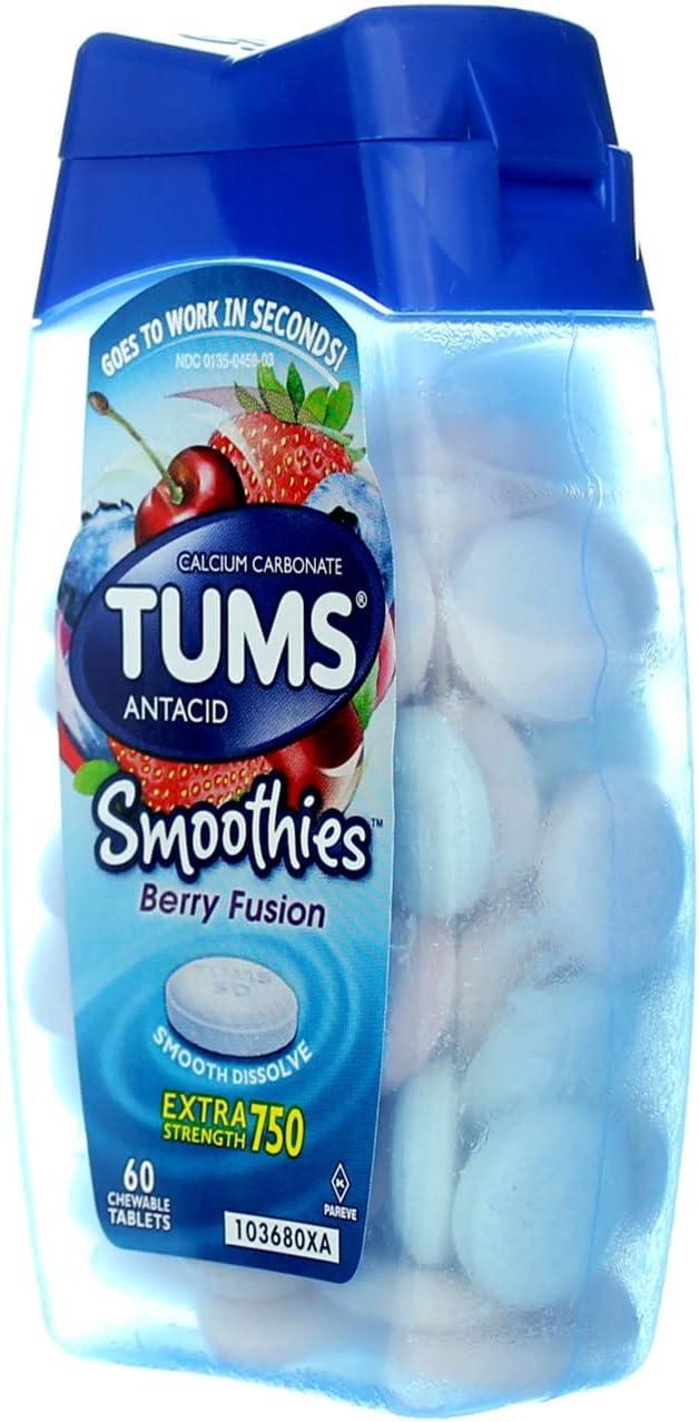 TUMS Extra Strength Smoothies Berry Fusion 750 mg Antacid Tablets - 60 ...