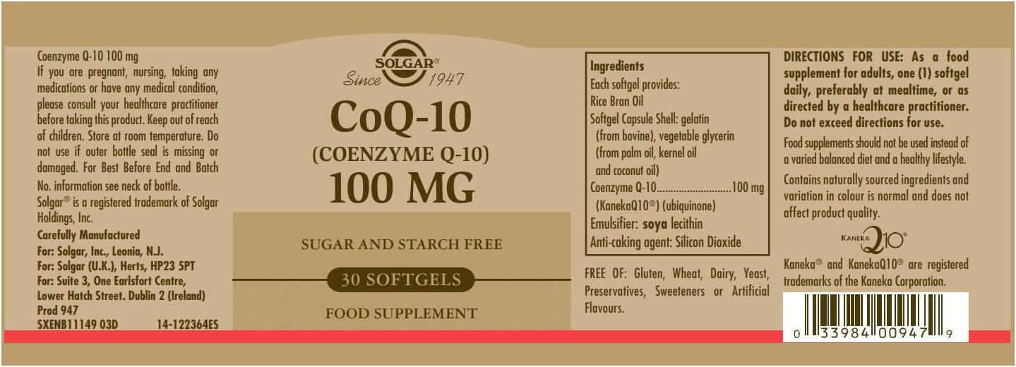 Solgar CoQ-10 (Coenzyme Q-10) 100 mg Softgels - Pack of 30 - For Busy ...