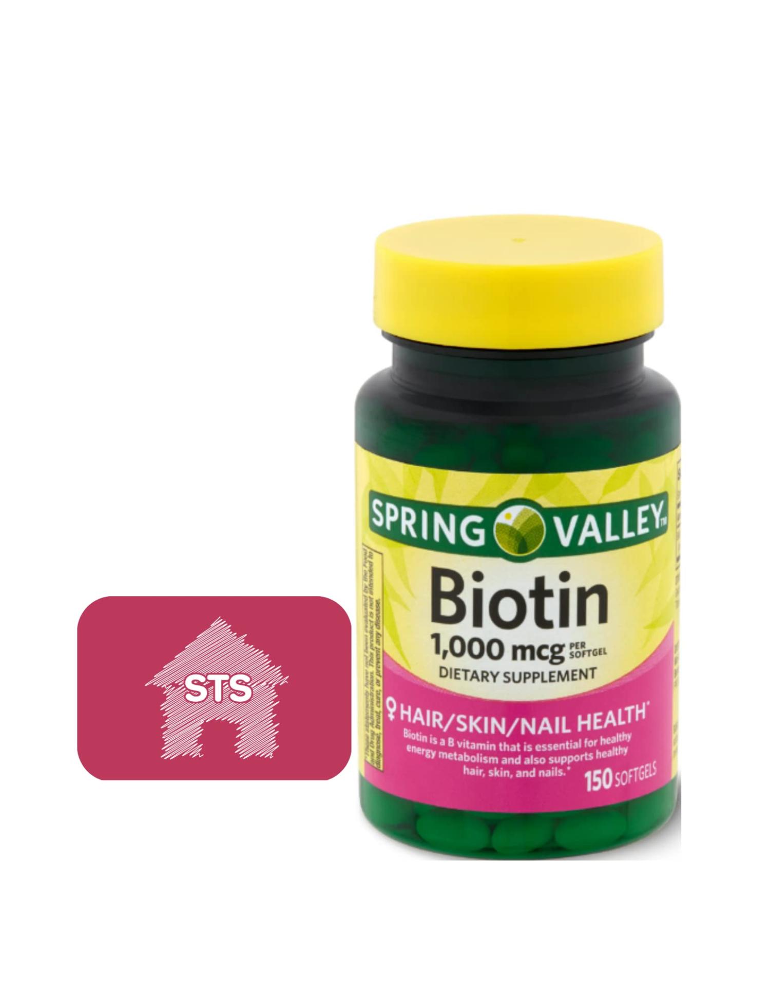 Spring Valley Biotin Softgels 1000mcg 150 Count + STS Sticker | Buy Now ...