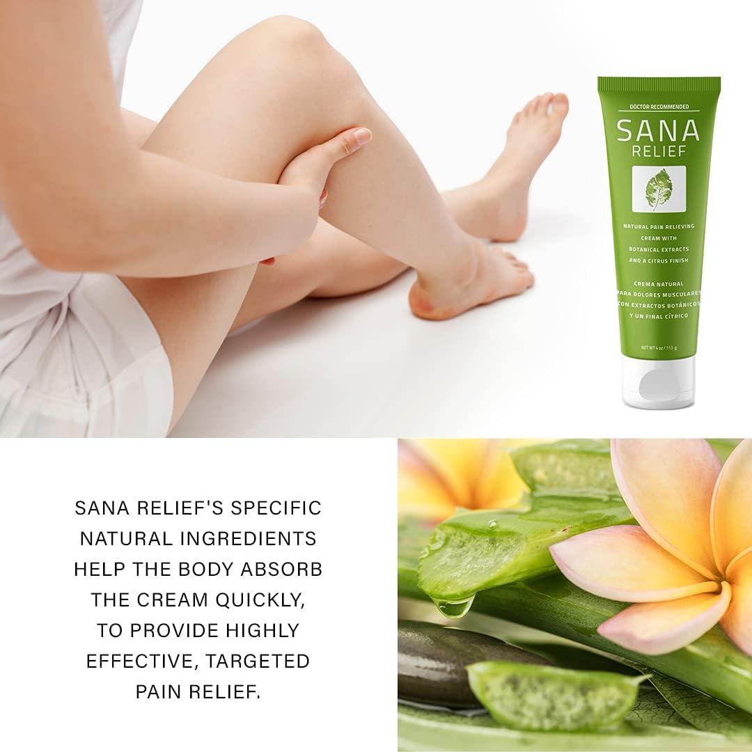 SANA RELIEF 4oz - All Natural Fast Acting Topical Pain Relief Cream for ...