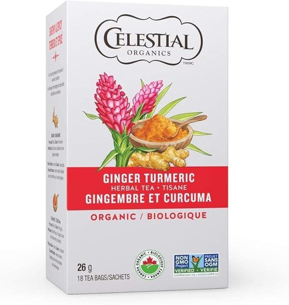 Celestial Seasonings Organic Ginger Turmeric Herbal Tea 18 Count (Pack ...