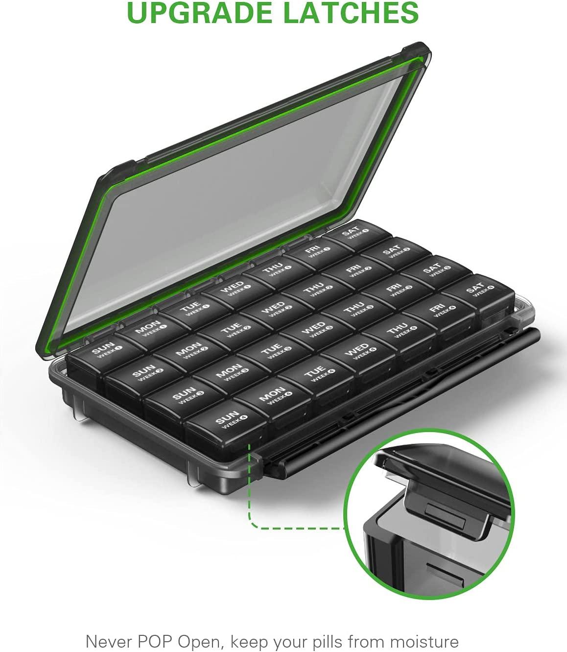 BUG HULL Monthly Pill Organizer - 4 Weeks Large Moisture-Proof Pill Box ...