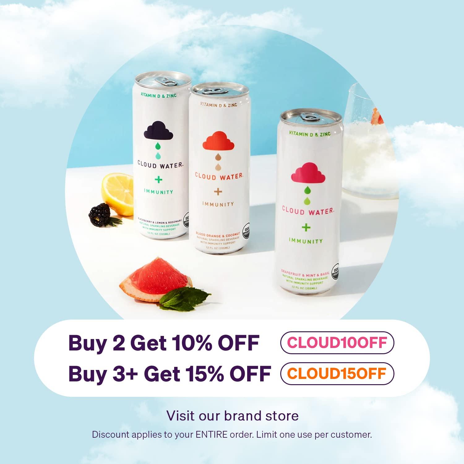Cloud Water Organic Infused Sparkling Water with Immunity Support - 12 ...