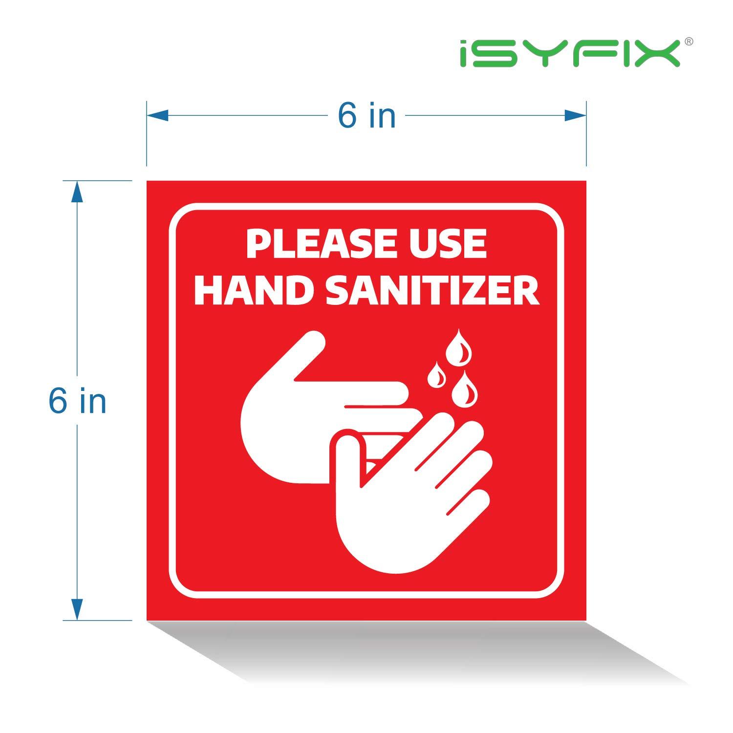 iSYFIX Hand Sanitizer Signs Stickers - 4 Pack 6x6 Inch - Premium Red ...
