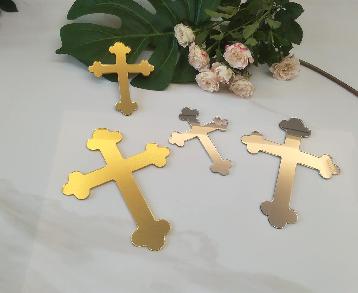 Pack of 10 Acrylic Christening Cross Cake Toppers Mirror Cross Cake ...