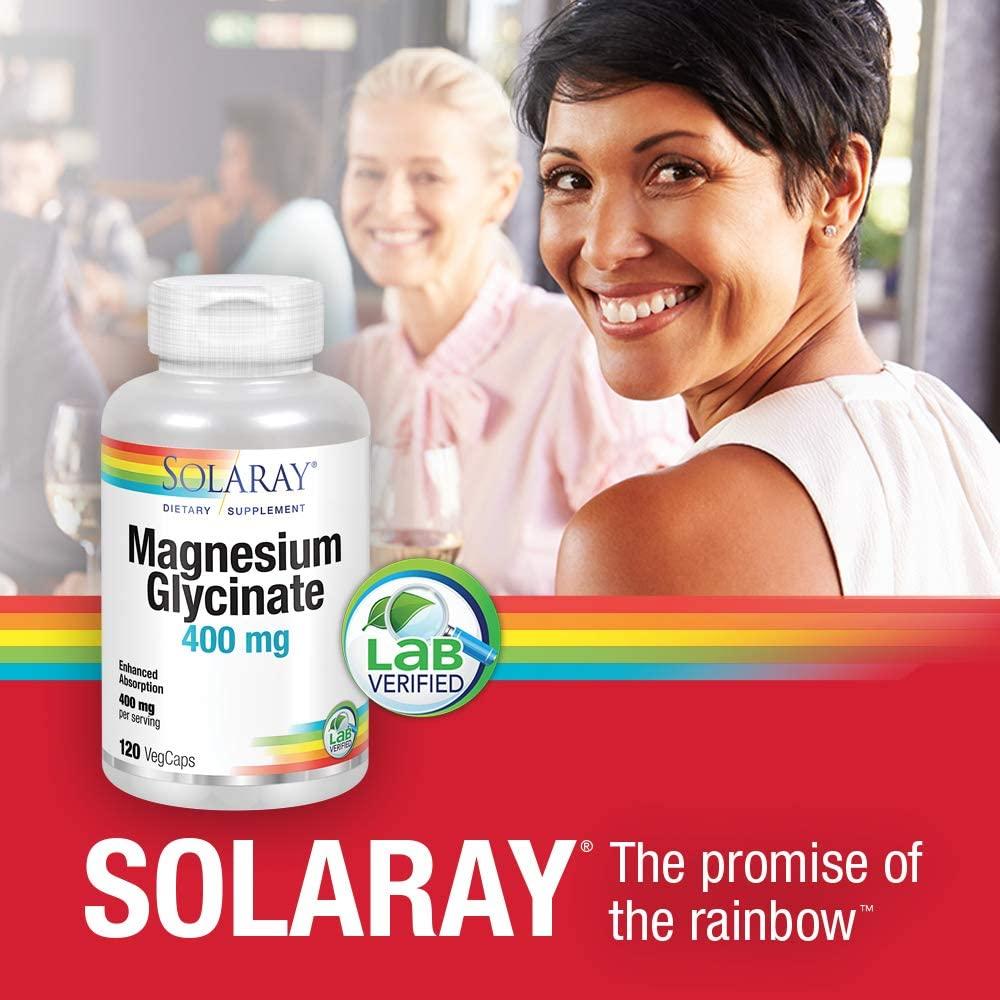Solaray Magnesium Glycinate 400 mg - 120 Vegan Capsules for Relaxation ...