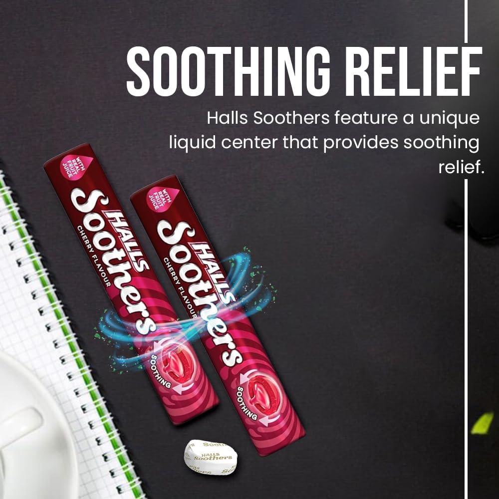 Halls Soothers 4 Cherry Flavour with Real Fruit Juice - Liquid Centre ...