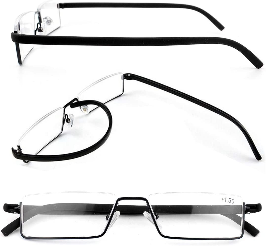 Men's Half Frame Reading Glasses Set with Case - 1.75x Magnification ...