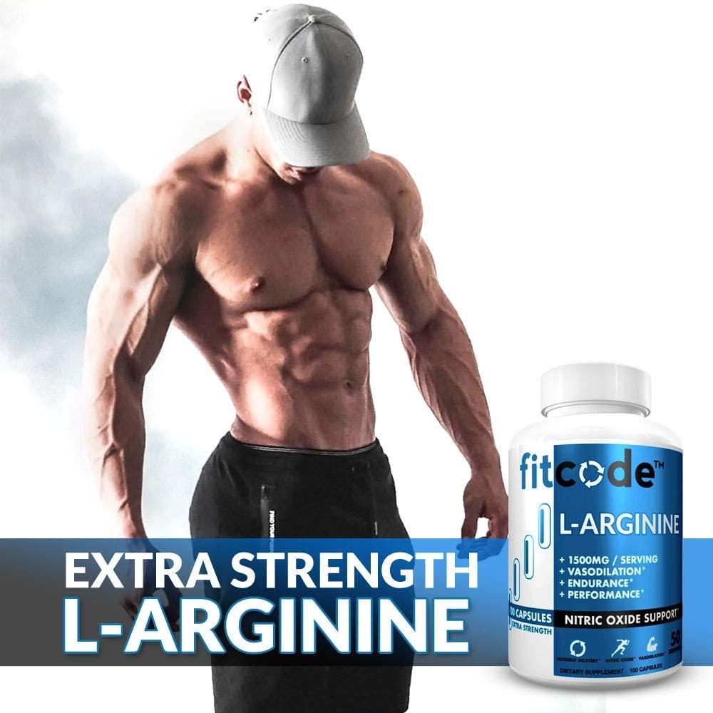 Fitcode Pure Extra Strength L-Arginine HCl 1500mg, Nitric Oxide Supplement for Vascularity ...