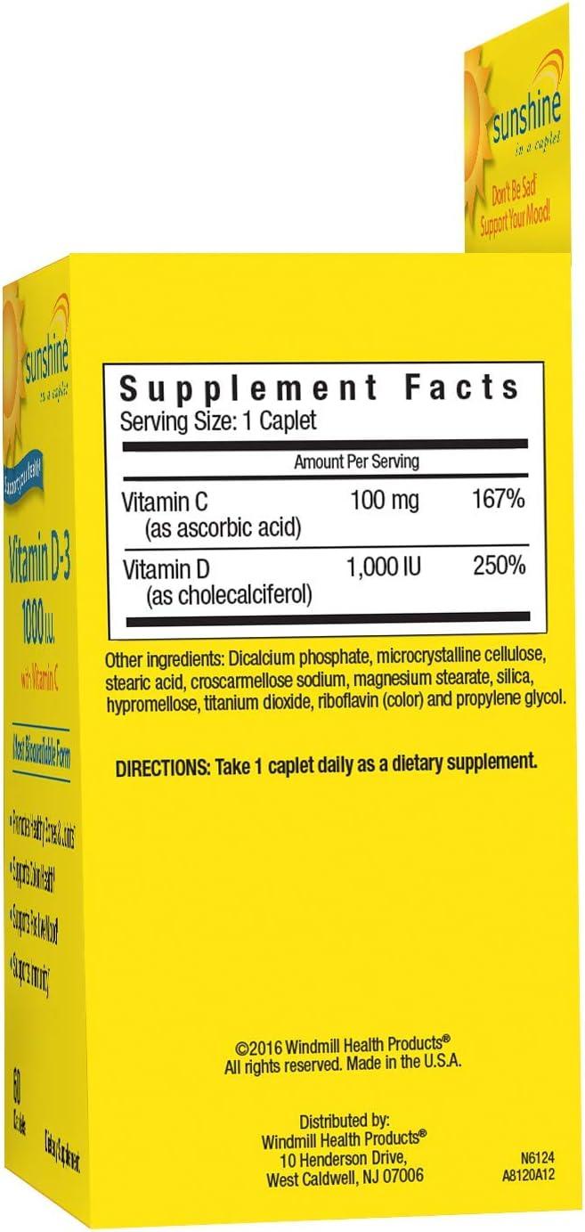 Sunshine Vitamin D-3 1000 IU for Healthy & Strong Bones - 60 Servings ...