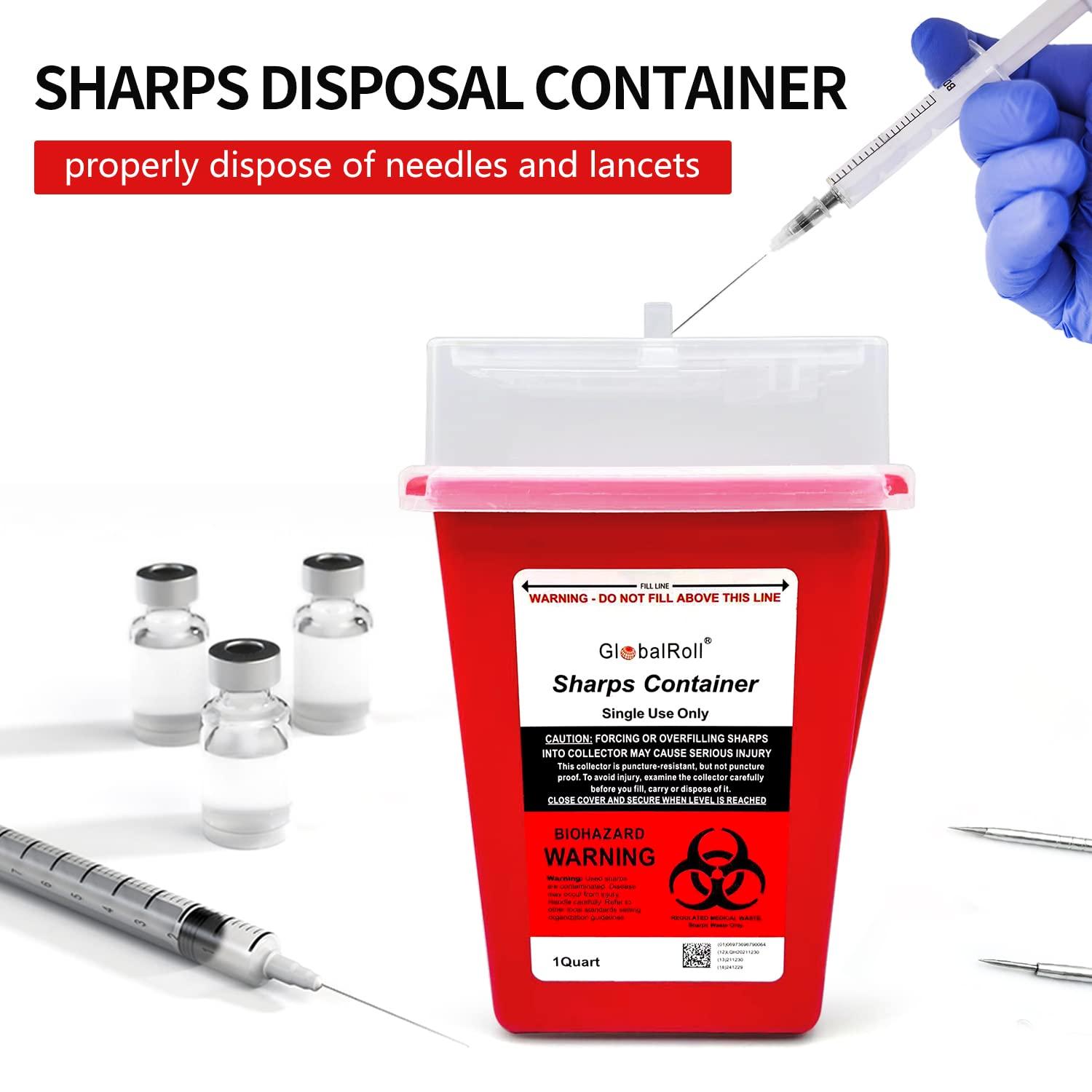 GlobalRoll 1 Quart Sharps Container 6 Pack - Biohazard Needle & Syringe ...