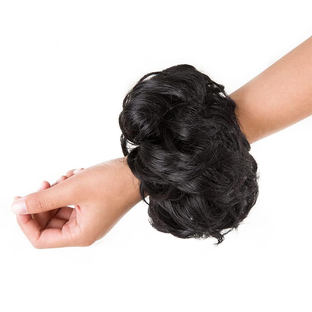 Black Messy Bun Hair Pieces 2PCS - Women's Wavy Curly Bun Extensions ...