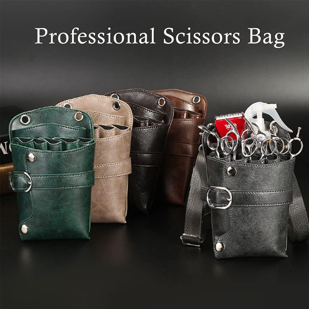 PU Leather Scissors Pouch - Grey | Hair Stylist Tools Bag for Salon & Barber | Waist/Shoulder ...