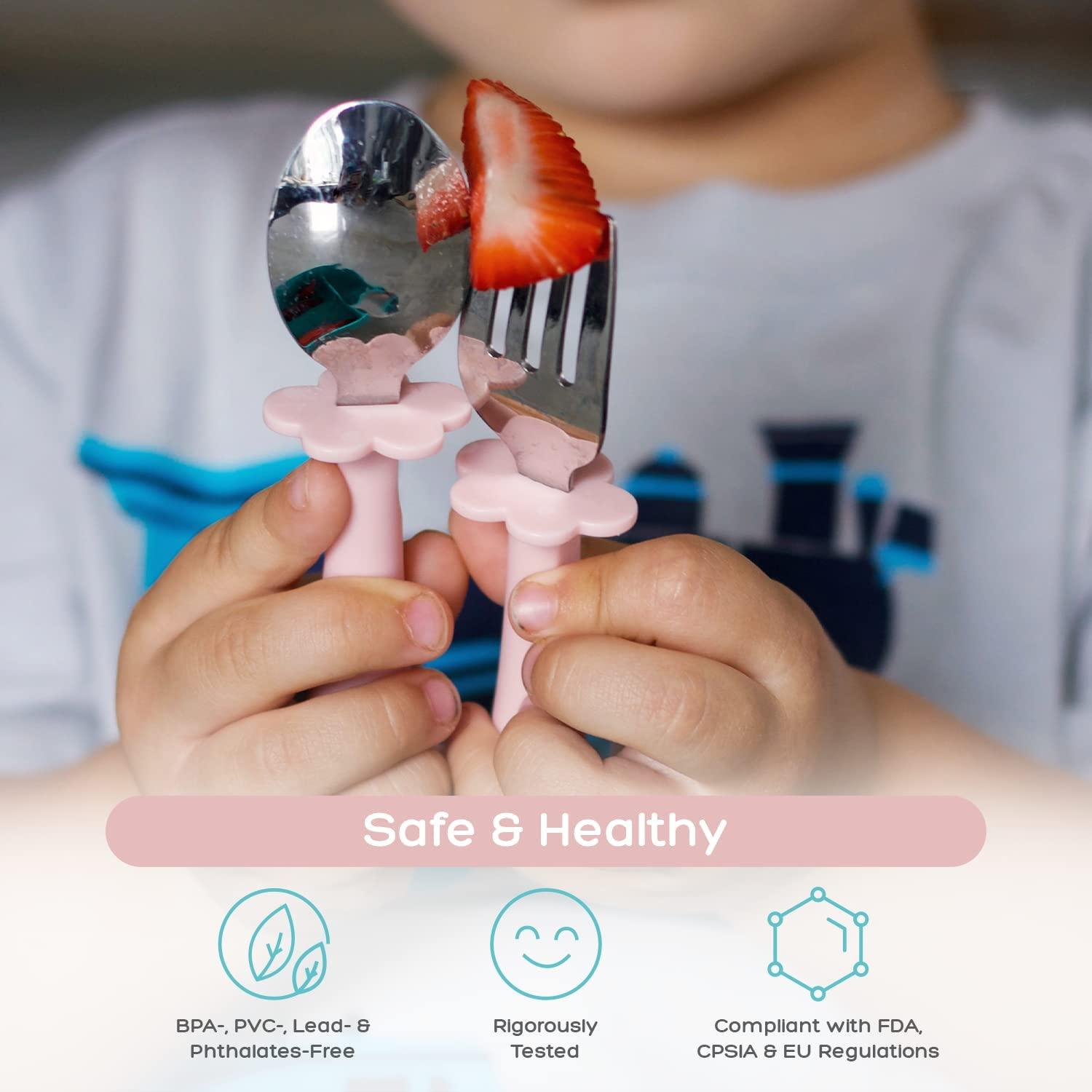 Grabease Stainless Steel Fork Knife & Spoon Set 18m+ - Blush | Baby ...