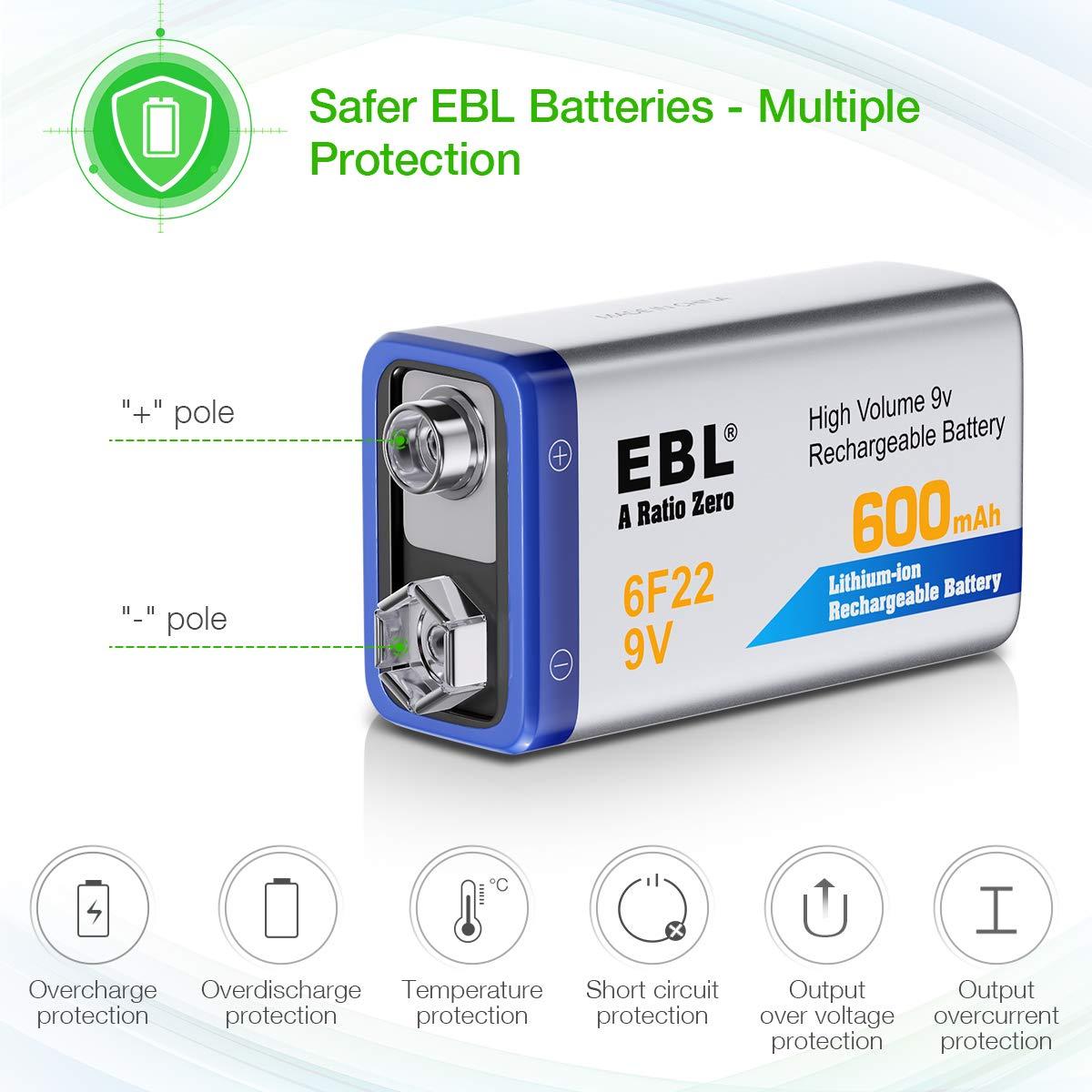 EBL 9V Rechargeable Batteries 9 Volt Lithium ion 600mAh Li-ion ... EBL 9V Rechargeable Batteries 9 Volt Lithium ion 600mAh Li-ion ...