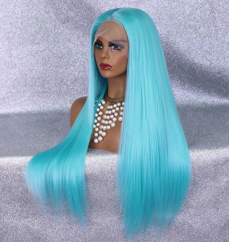 VEBONNY Vivid Fluorescent Blue Synthetic Lace Front Wig for Women ...
