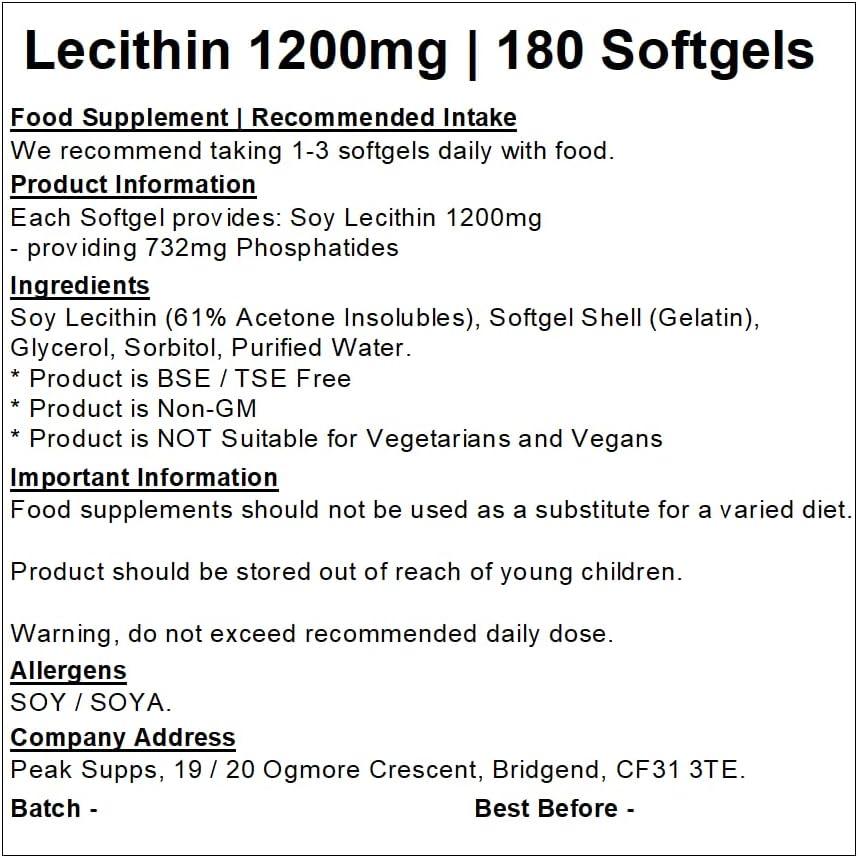 SOYA Lecithin 1200mg Softgel Capsules | Phosphatides (180) 180 Sotgels ...