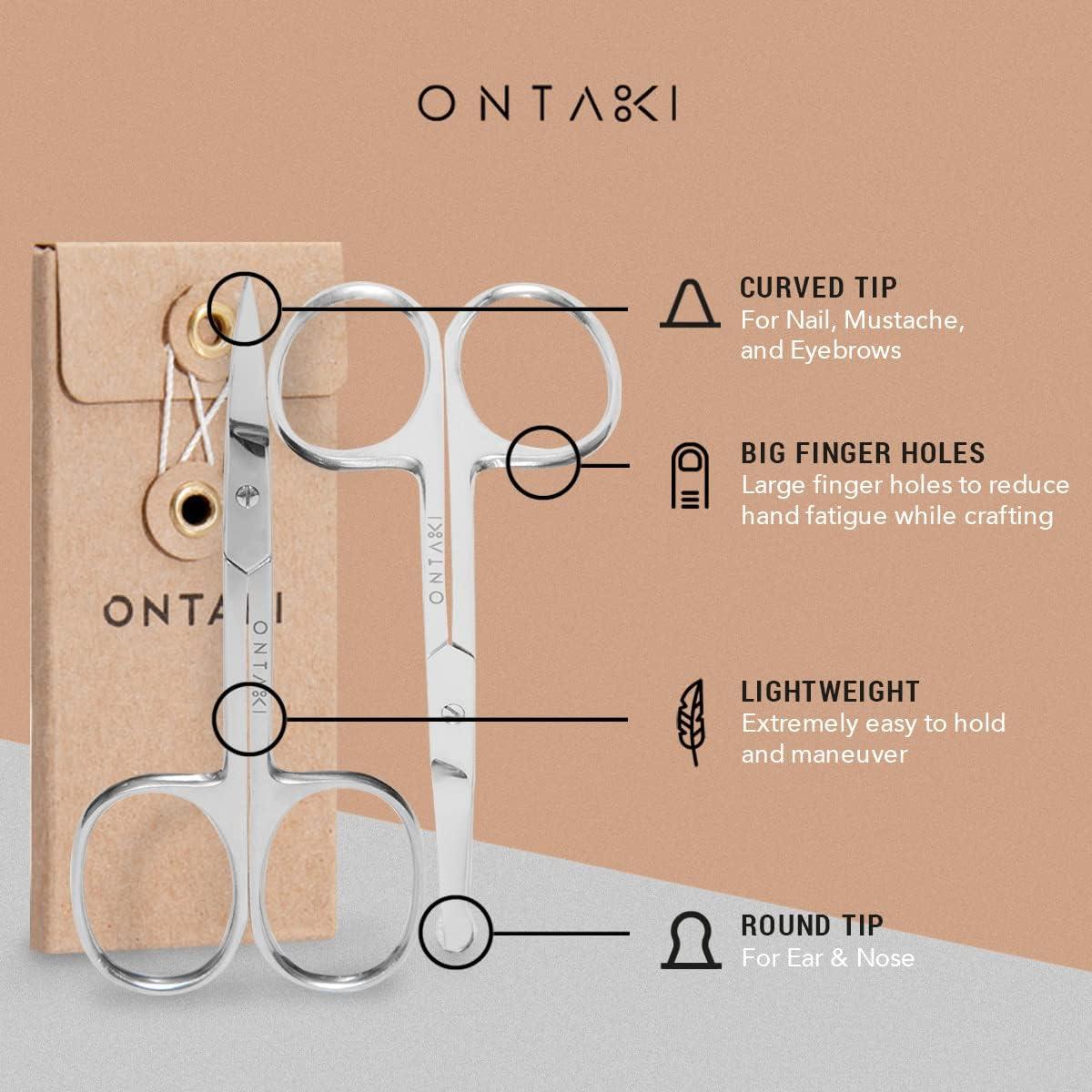 ONTAKI 3-Piece Scissors Set: Japanese Steel Beard & Mustache Scissors, Facial Grooming Nose Hair ...