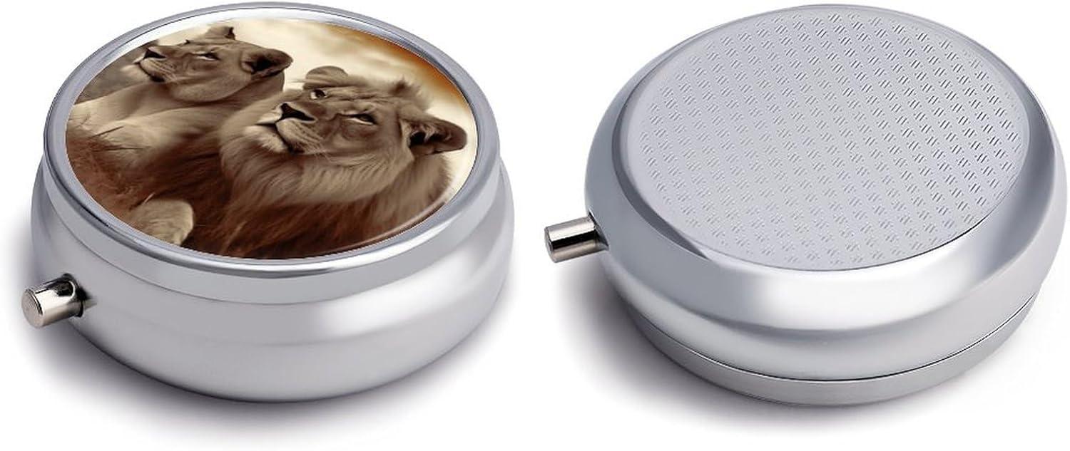 Shop Decorative Round Pill Box with African Lion Print - 3 Compartment ...