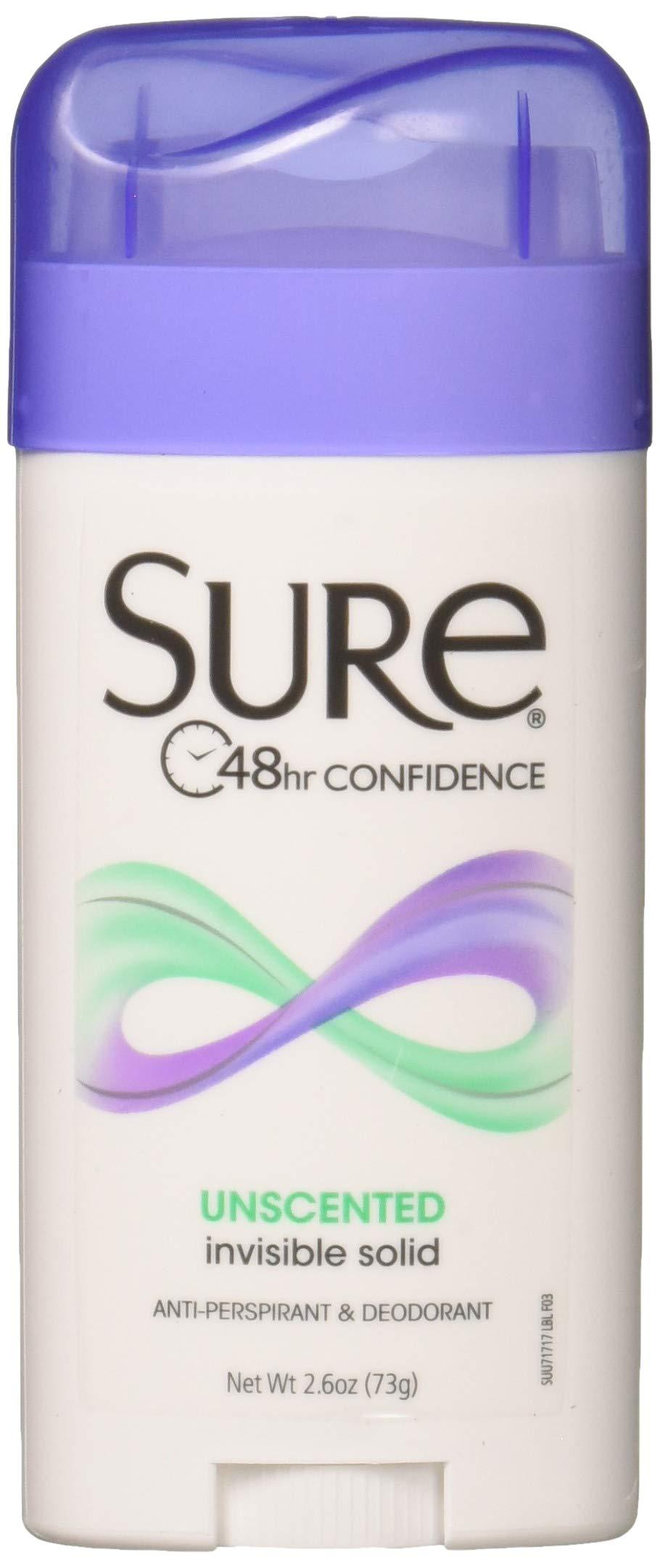Sure Anti-Perspirant Deodorant Invisible Solid Unscented 2.6 oz (Pack ...