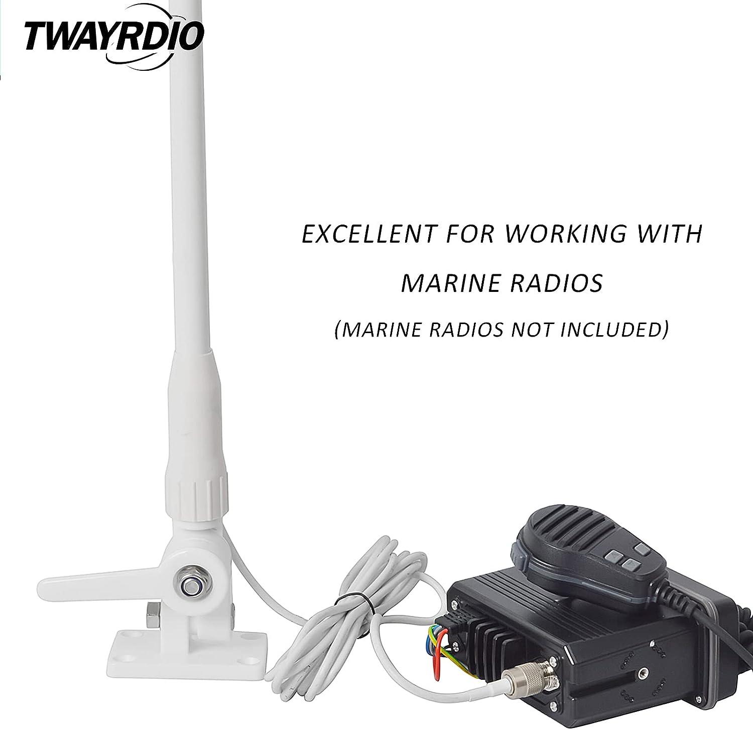 TWAYRDIO 43-Inch VHF Marine Antenna 156-163MHz White Fiberglass Boat ...