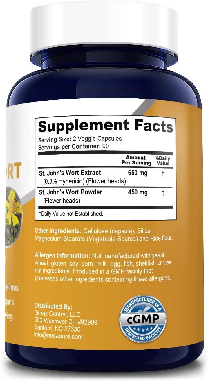 St. John's Wort 1100mg - 180 Veggie Capsules | Non-GMO, Gluten-Free ...