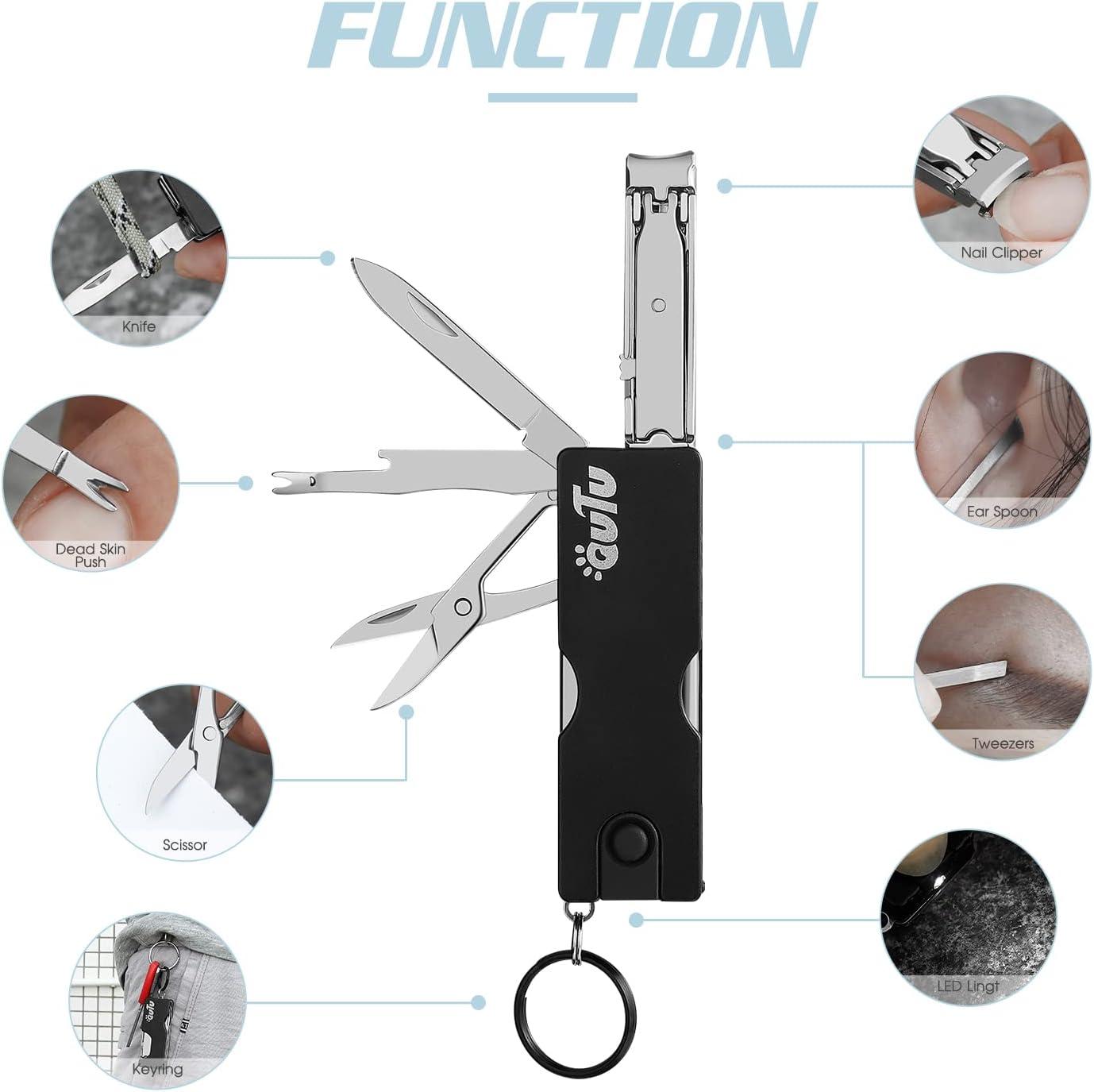 OUTU 8 in 1 Keychain Nail Clipper Multitool - EDC Utility Tool with ...