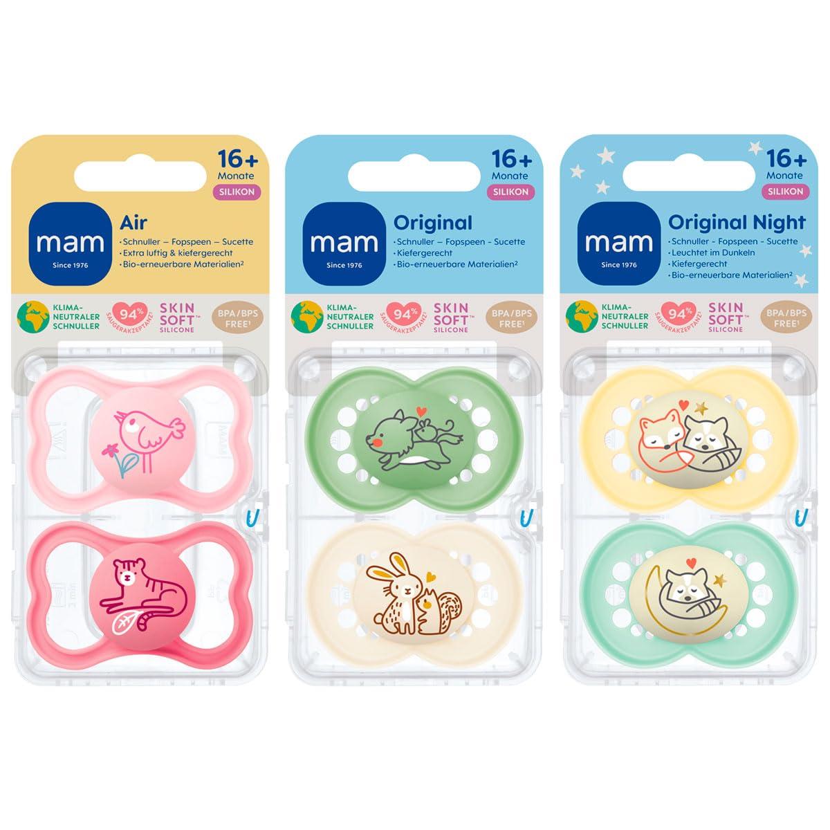 MAM Skin Soft Silicone Original & Air Pacifier Set for Girls | 6-Pack ...