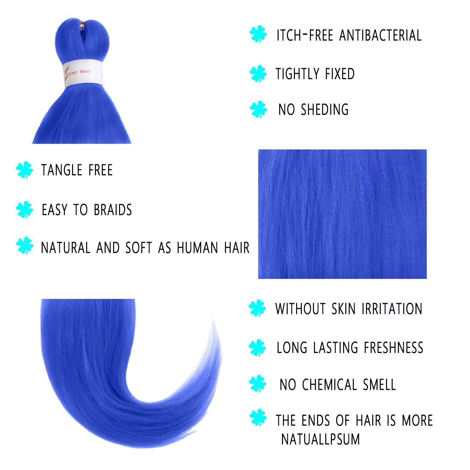 Leeven Azure Blue Pre Stretched Braiding Hair 26 Inch 2 Pack - Dark ...