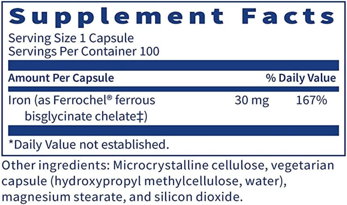 Pure Fe Iron Supplement - 30mg Ferrous Bisglycinate Chelate - Gentle on ...