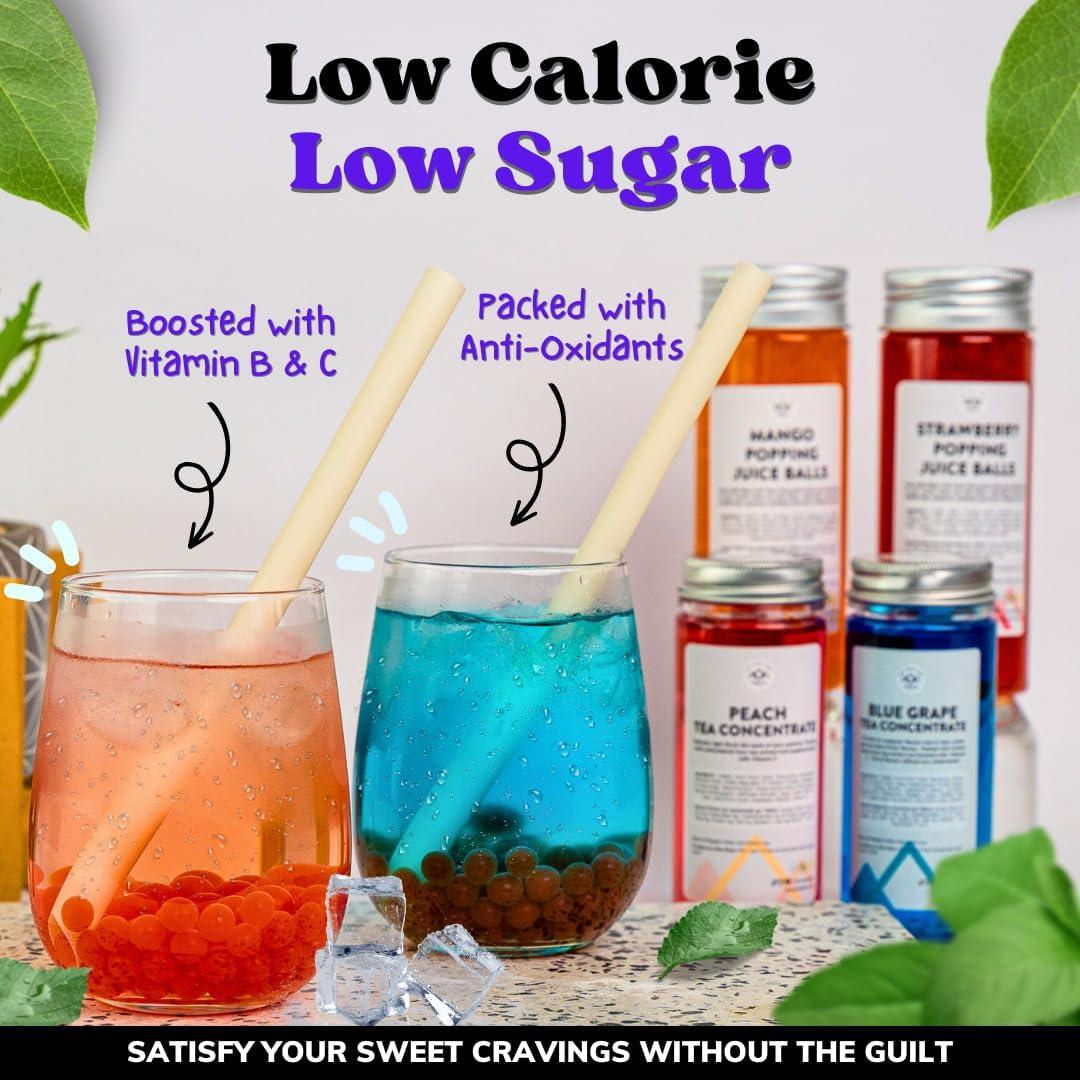 Blue Grape & Peach Syrup Fruit Bubble Tea Kit with Mango & Strawberry ...