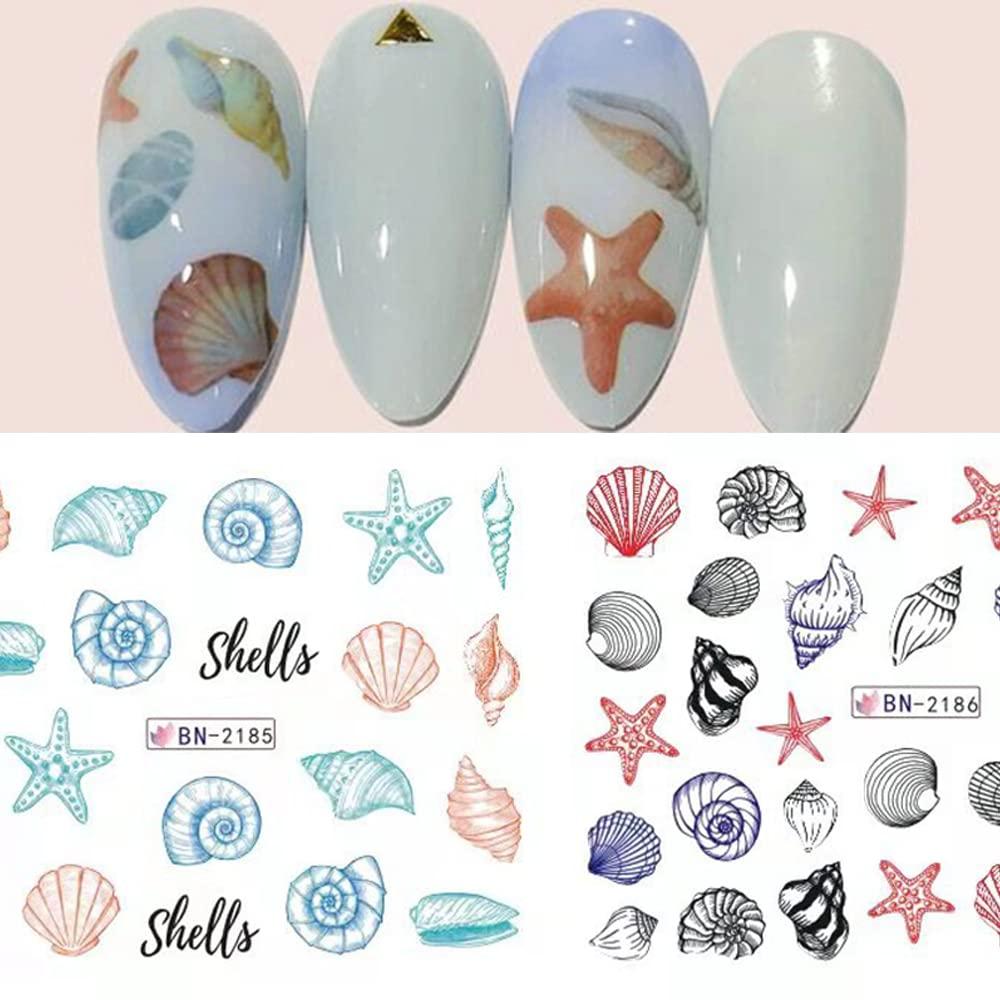 Sea Shell Nail Art Stickers - Summer Party Designs for Women | 12-Sheet ...
