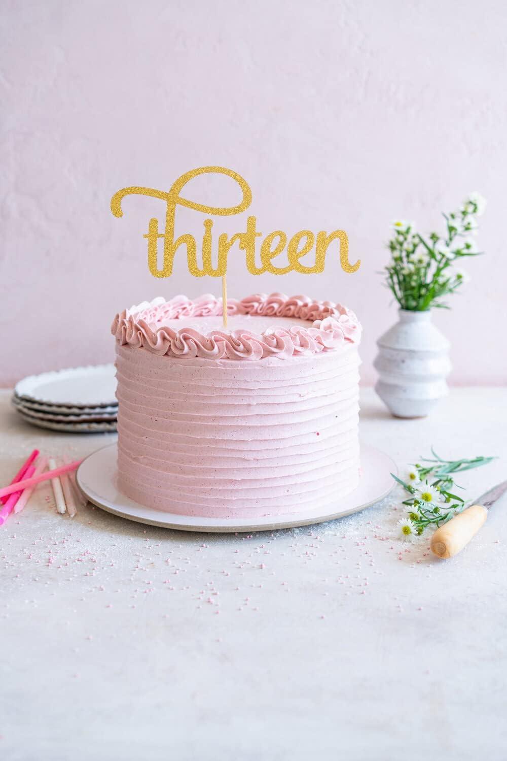 Gold Thirteen Birthday Cake Topper - Single-Side Gold Glitter 13th ...